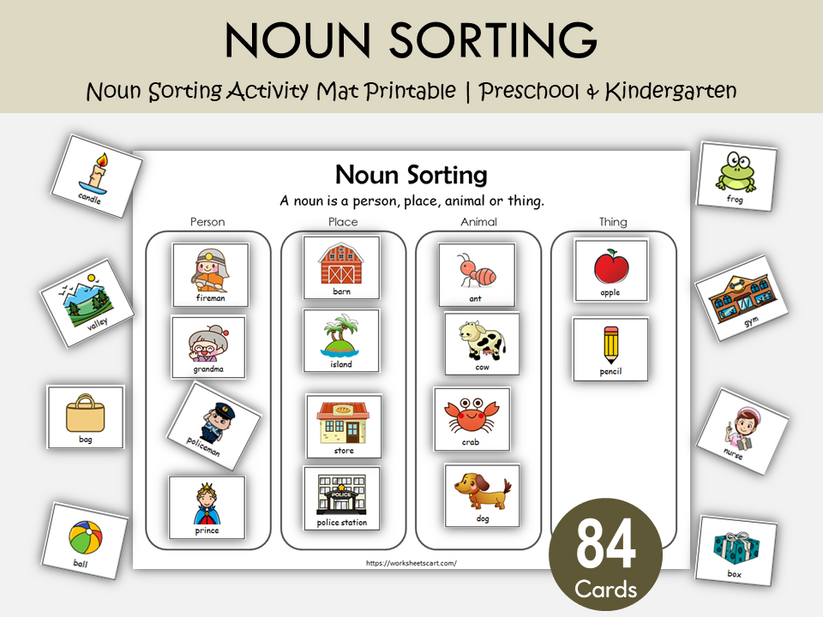 Noun Sorting Activity Mat Printable – Person, Place, Animal & Thing Gr ...