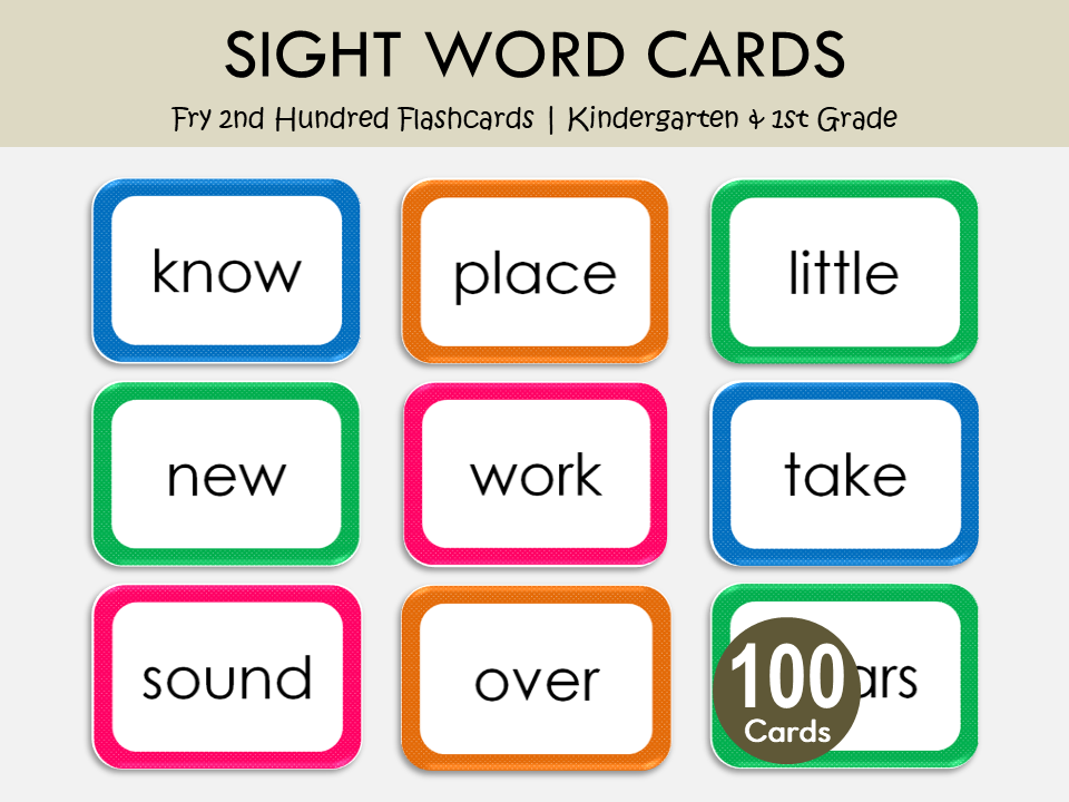 Fry Second 100 Sight Words Flashcards Printable – Colorful Border, Hig ...