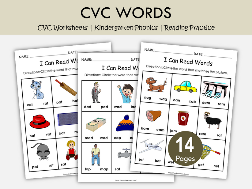 CVC Word Worksheets with Pictures | Circle the Correct Word | Phonics ...