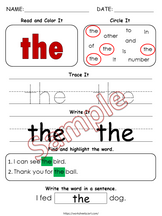 Fry First 100 Sight Words Worksheets | Read Trace Color Write Find | S ...