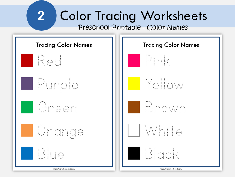 Color Word Tracing Worksheets Printable | Learn & Trace Color Names ...