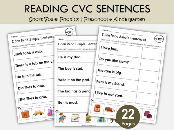 CVC Words, CVC Sentences Worksheets, Reading Simple CVC Sentences, Pho ...