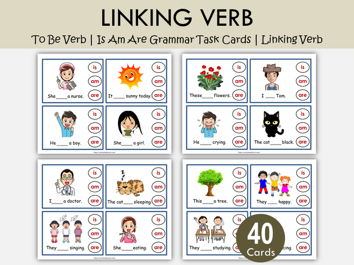 To Be Verb Grammar Task Cards Printable | Is Am Are Linking Verbs, WWF ...