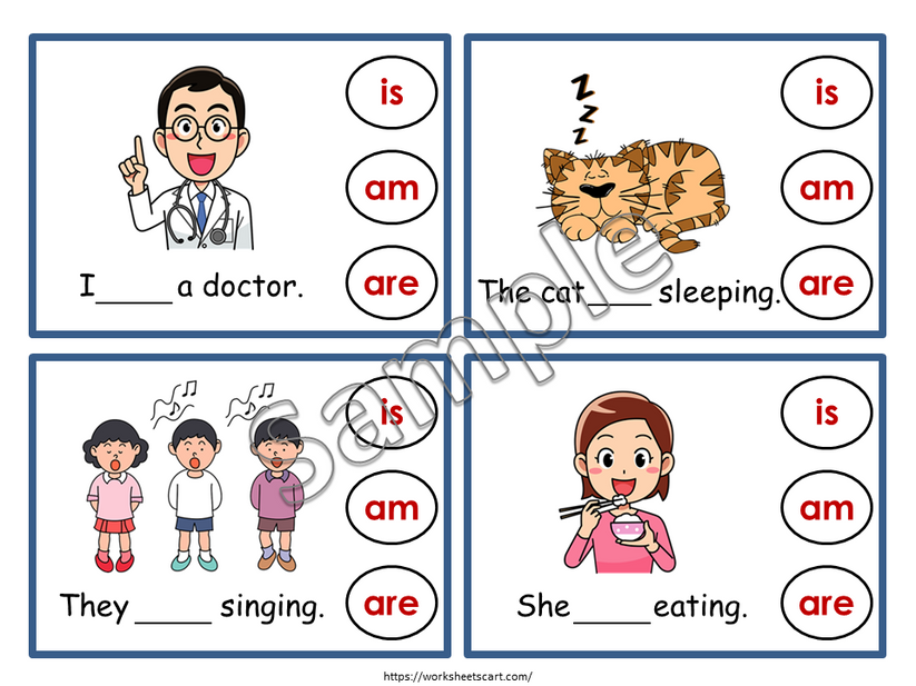 To Be Verb Grammar Task Cards Printable | Is Am Are Linking Verbs, WWF ...