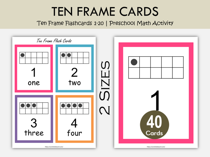 Ten Frame Flashcards 1–20 Printable | Preschool & Kindergarten Math Ca ...