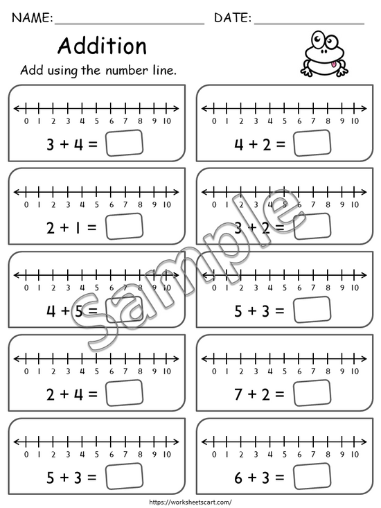 Number Line Addition Worksheets | Sums Up to 10 | Math Practice for Ki ...