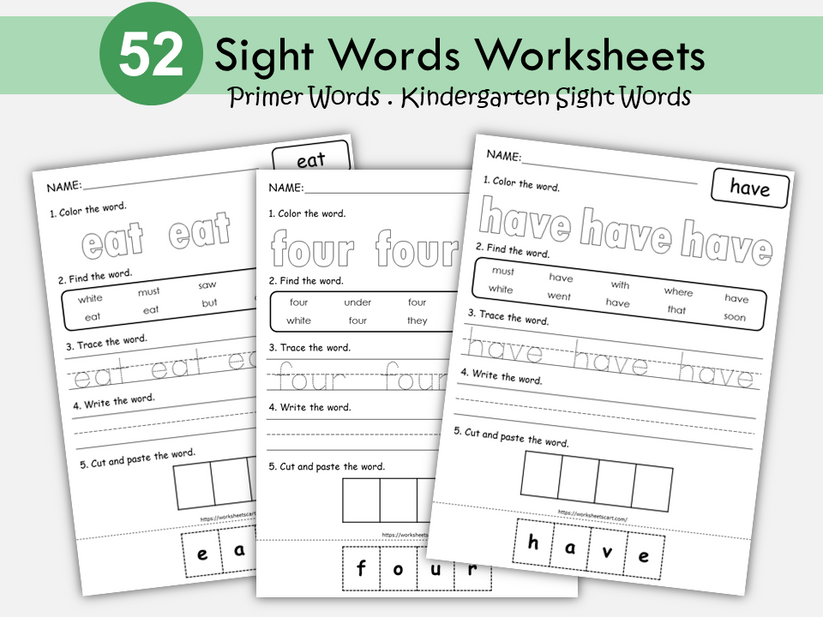 52 Dolch Primer Sight Word Worksheets Printable | Color, Trace, Write ...
