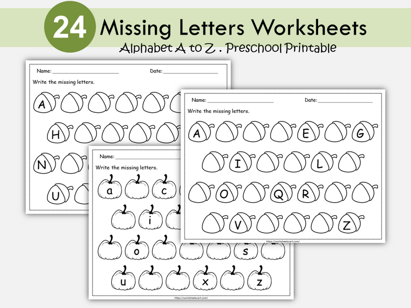 Alphabet Worksheets Printable for Preschool, Missing Letters Workbook ...