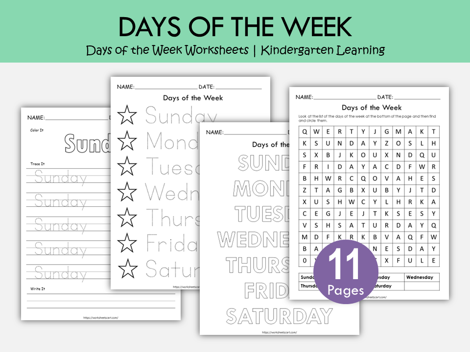 Printable Days of the Week Tracing Worksheets for Preschool & Kinderga ...