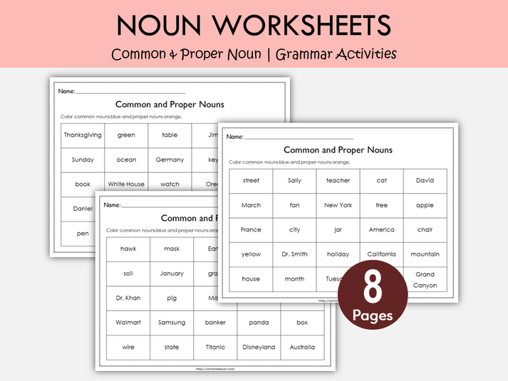 Common & Proper Noun Worksheets Printable | Color Sorting Grammar Acti ...
