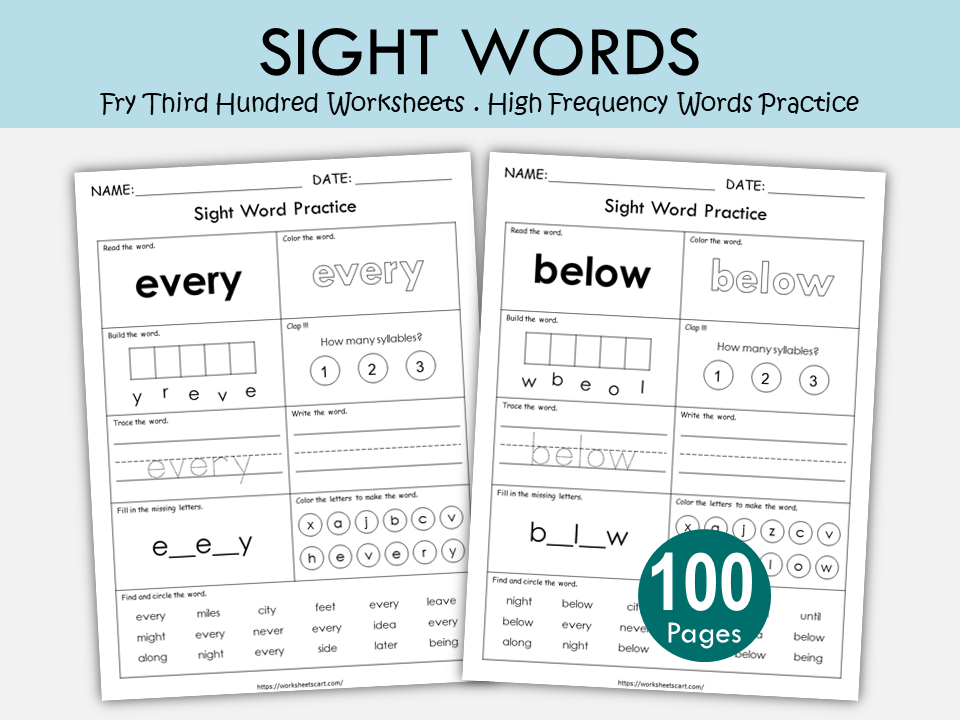 Fry Third Hundred Sight Words Practice Worksheets | Read Trace Build C ...