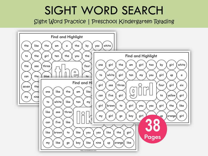 Sight Word Search Worksheets – Dab & Color Sight Word Practice Printab ...