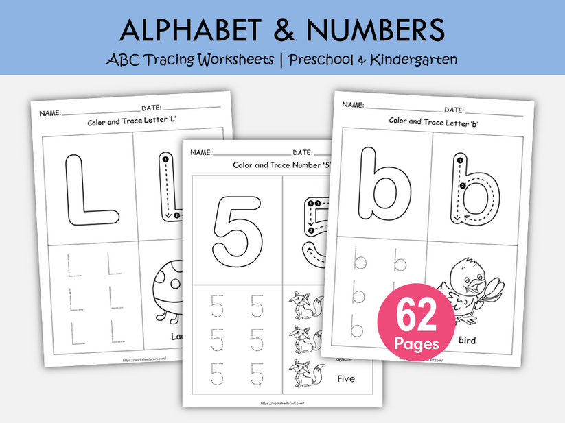 Alphabet and Numbers Tracing Worksheets Printable for Preschool and Ki ...