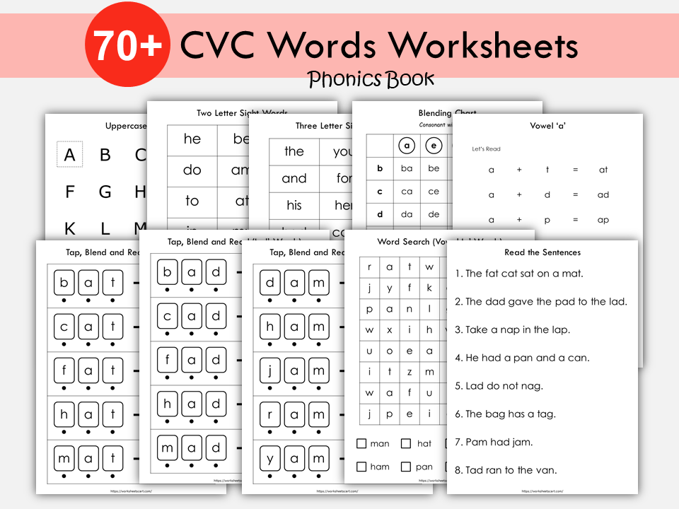 CVC Words Blending and Reading Sentences Worksheets | Phonics Practice ...