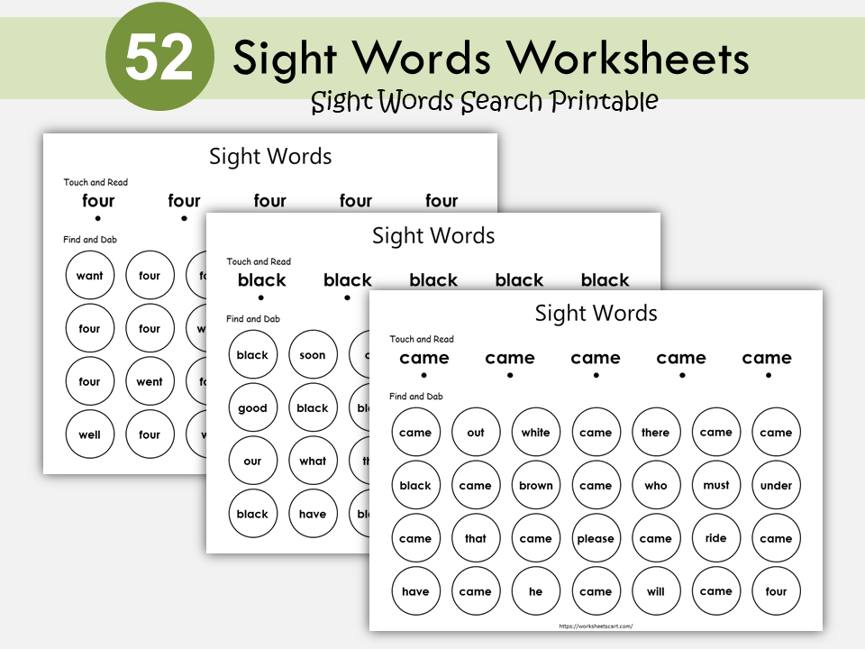 Dolch Primer Sight Words Find and Dab Worksheets | Read and Dab Activi ...