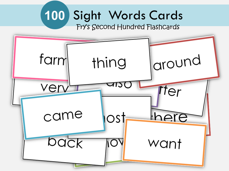 100 Printable Fry's Second Hundred Sight Word Flashcards, Grade 1, Gra ...