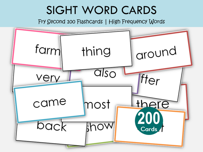 100 Printable Fry's Second Hundred Sight Word Flashcards, Grade 1, Gra ...