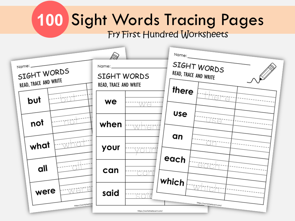 Read Trace and Write Fry Sight Words Worksheets | 5 Words Per Page | S ...