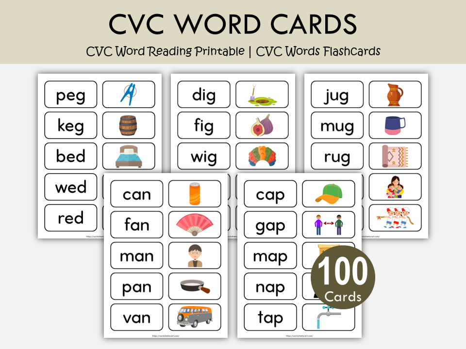 100 CVC Words Printable with Pictures | Phonics Flashcards & Early Rea ...