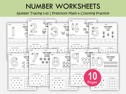 1-10 Number Tracing, Preschool Worksheet Printable, Handwriting Practi ...