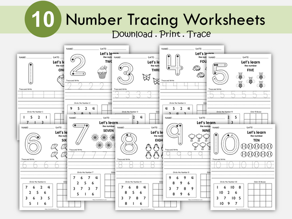 1-10 Number Tracing, Preschool Worksheet Printable, Handwriting Practi ...