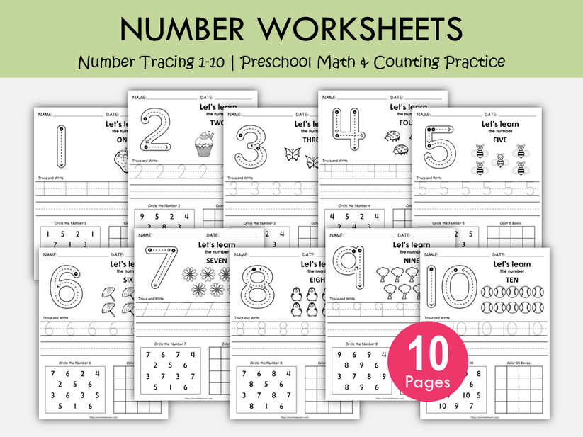 Number Tracing Worksheets 1–10 Printable for Preschool & Kindergarten ...