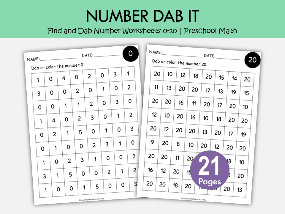 Number Search and Dab It Worksheets 0-20 | Dot Marker Number Recogniti ...