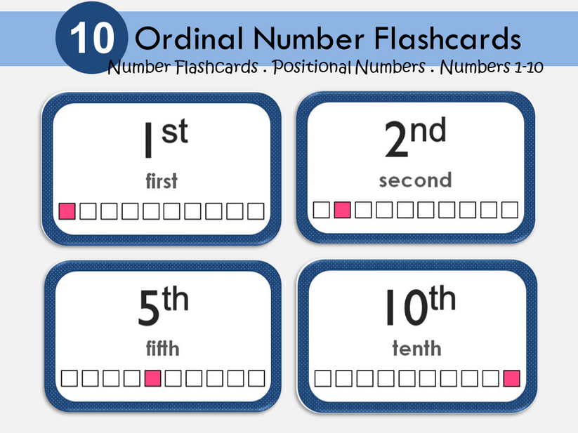Ordinal Numbers Flash Cards, Preschool Counting Flash Cards, Number Ca ...