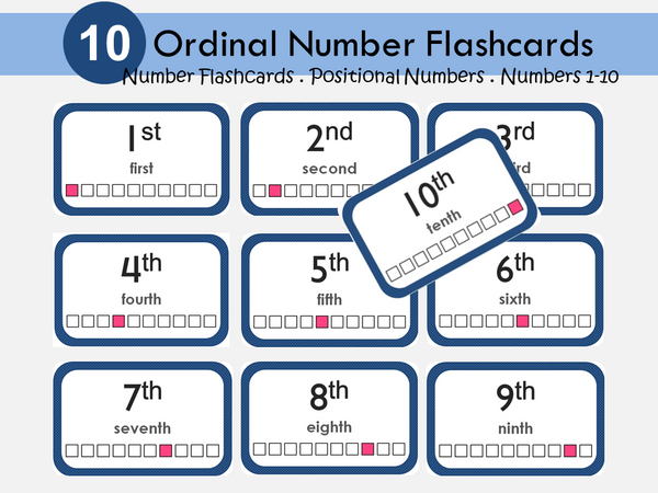 Ordinal Numbers Flash Cards, Preschool Counting Flash Cards, Number Ca ...