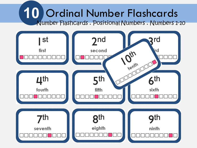 Ordinal Numbers Flash Cards, Preschool Counting Flash Cards, Number Ca ...