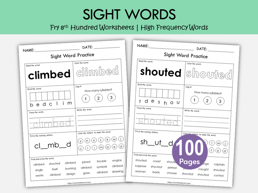 100 Printable Sight Words Worksheets, Fry Eighth Hundred Sight Word Wo ...