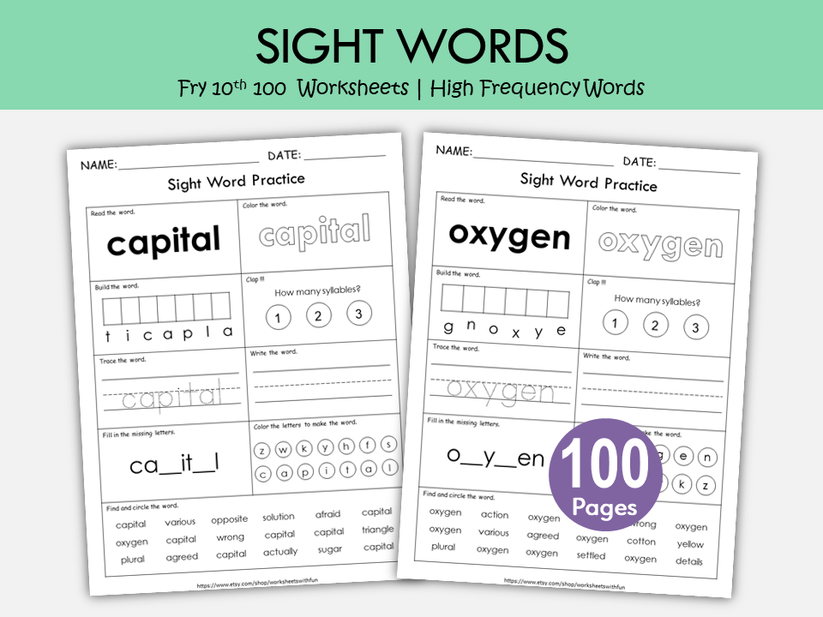 Fry Sight Words Worksheets 901–1000 Printable PDF | 10th Hundred High ...