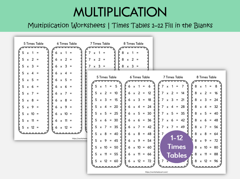 Multiplication Worksheets Printable – Times Tables 1–12 Practice, WWF4 ...