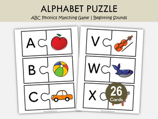 Alphabet Matching Puzzle Beginning Sounds Phonics ABC Letters Activity ...
