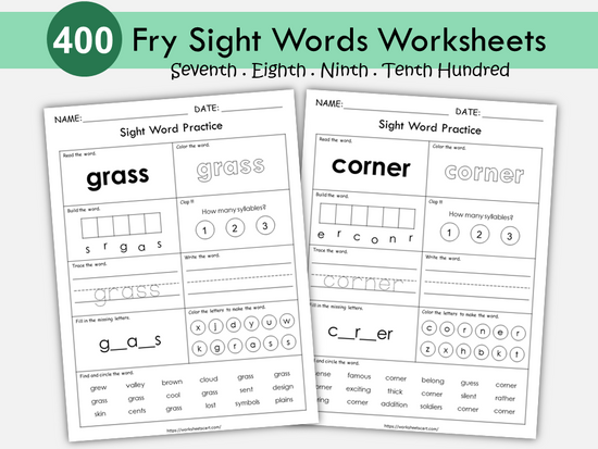 Fry Sight Words Worksheets 7th–10th 100 | Printable Literacy Practice ...