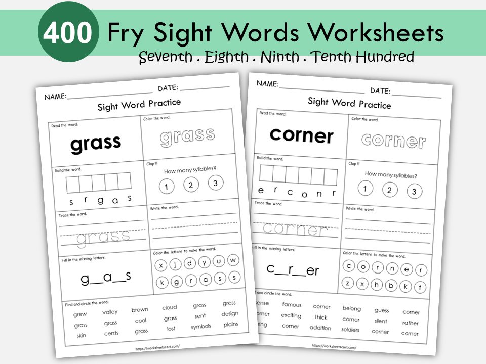 Fry Sight Words Worksheets 7th–10th 100 | Printable Literacy Practice ...