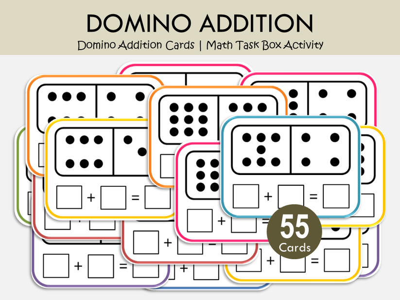 Domino Addition Cards Printable | Math Task Box Activity for Preschool ...