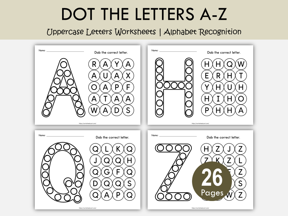 Dot the Letters Activity, Preschool Uppercase Alphabet A-Z Do-A-Dots W ...