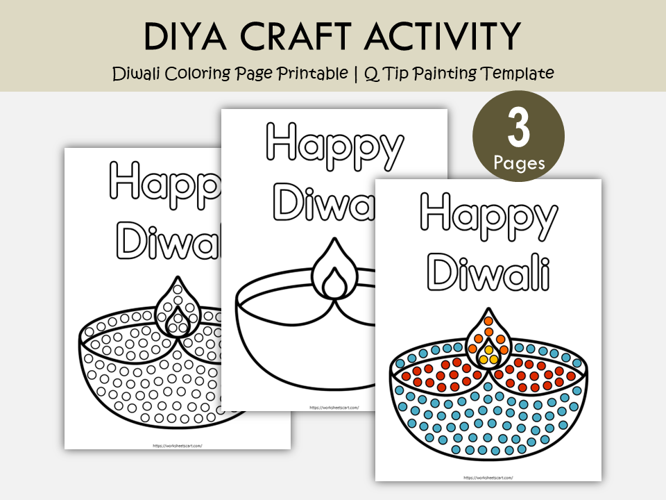 Diya Printable Craft Activity for Kids – Diwali Q Tip Painting & Color ...
